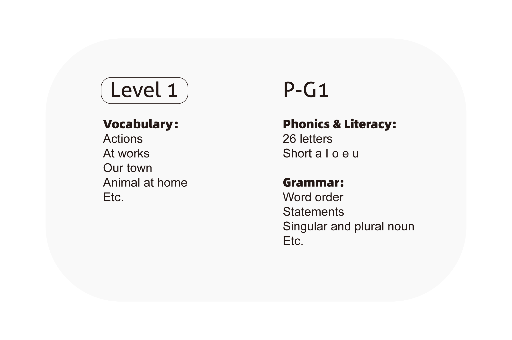 English Level 1 - Joyful Learning Center